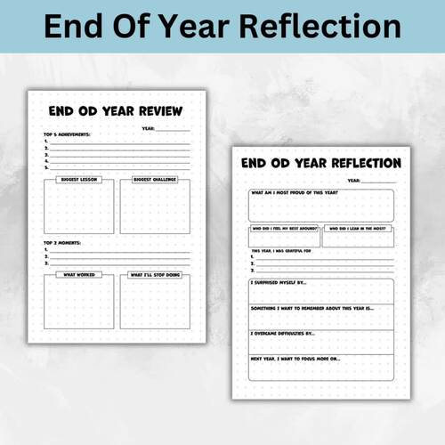 End of Year Reflection - Review Worksheets Activities - Memories & Goals