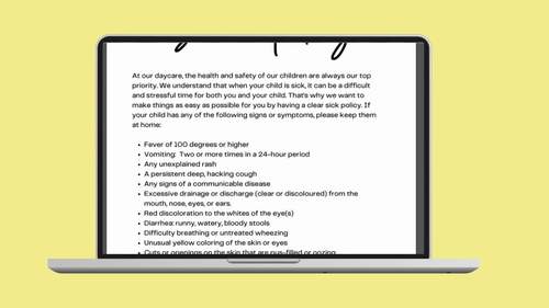 Daycare Sick Policy | Childcare Illness Policy | Daycare Forms | TPT