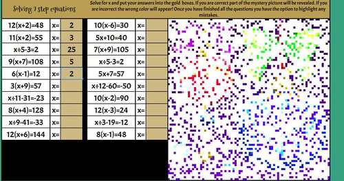 Solving 2 Step Equations (positive) Christmas Math Pixel Art Mystery ...