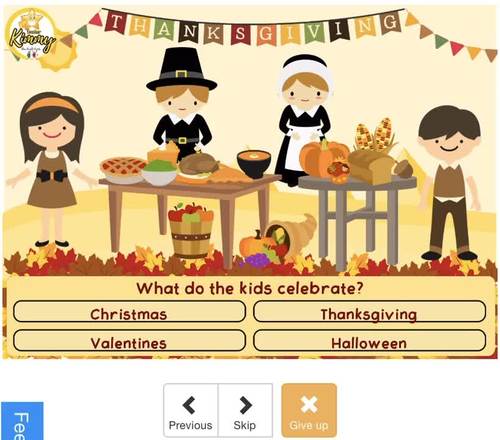 Thanksgiving Picture Description Answering WH Questions Boom Cards