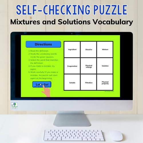 Mixtures and Solutions Vocabulary | Self Checking Digital Puzzle