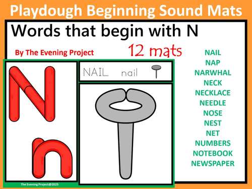 Playdough Beginning Sound Mats /Words that begin with N playdough mats