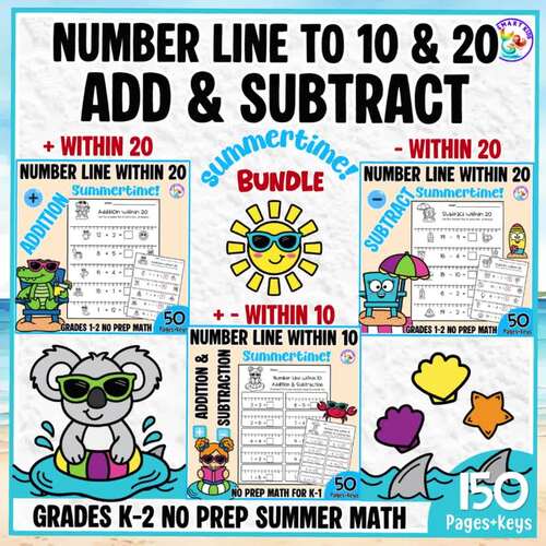 Summer Math Bundle K-2 | Number Line Addition Subtraction & Balancing ...