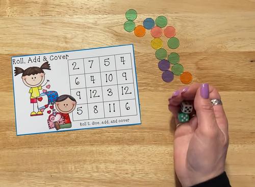Roll and Cover Valentine's Day Math Fluency Dice Game Kindergarten ...