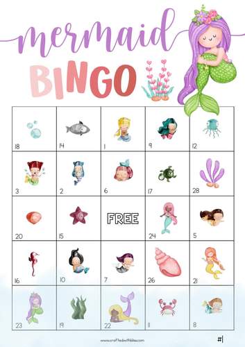 50 Mermaid Bingo Cards Classroom Game, Bingo Game, Mermaid Party Game ...