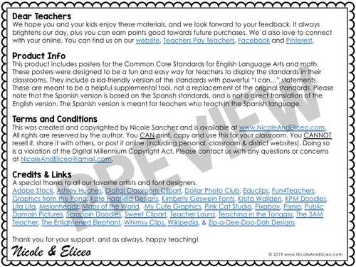 First Grade Common Core Standards I Can Posters by Nicole and Eliceo