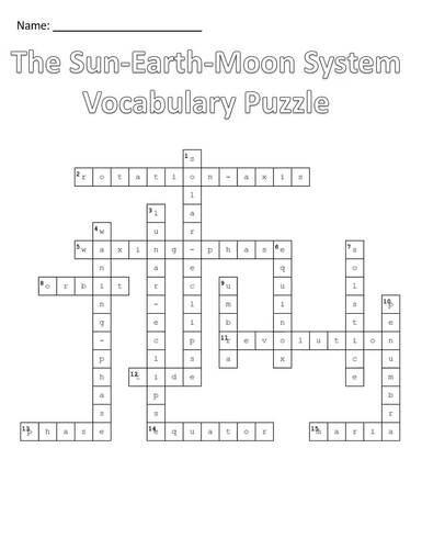 The Sun-Earth-Moon System Vocabulary Crossword Puzzle by Secondary ...
