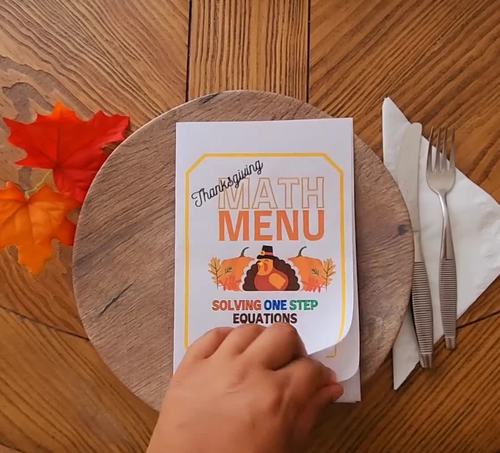 Thanksgiving Math Menu Activity // Solving Algebraic One Step Equations
