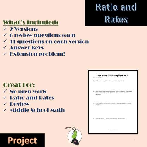 Ratios, Rates and Proportions Pizza Application Project for PreAlgebra