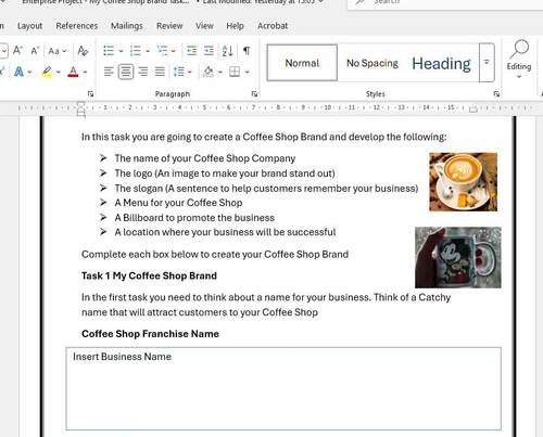 Coffee Shop Brand Project | Entrepreneurship Middle School CTE task in ...