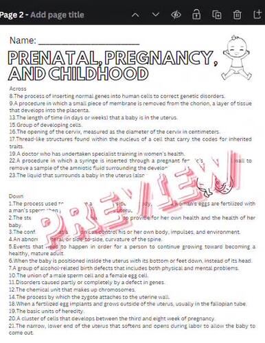 Prenatal, Pregnancy, Childbirth, and Childhood Crossword Puzzle | Health