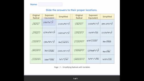 Simplifying Radicals Containing Variables Matching Activity by Algebra ...