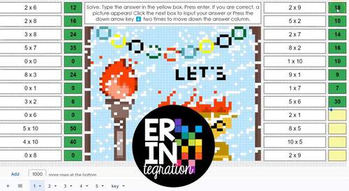 Olympic International Games Mystery Pixel Art Math Multiplication and ...