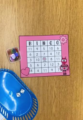 Valentine Math BINGO/Addition With Dice/Sums to 12/Math Centers/Print ...