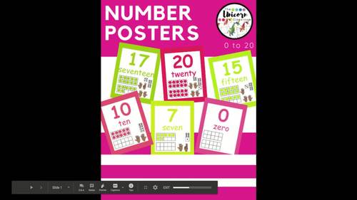 Pink and Lime Green Counting Number Posters 0-20 by The Unicorn Classroom