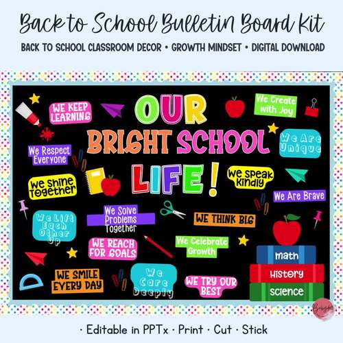 Bulletin Board Kit: Bright School Decor | Growth Mindset Affirmations