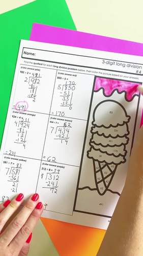 Long Division Color By Number Worksheets | Fun Math Practice for Kids