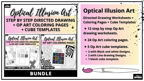 Op Art: Directed Drawing Worksheets + Coloring Pages + Cube Templates ...