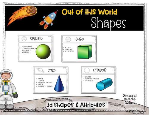 2d and 3d Shapes Attributes, Sorts, Clip It task cards | Space Themed