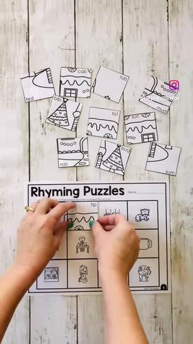 Rhyming Puzzles - Matching Rhyming Words to Rhyming Pictures - CVC Rhymes