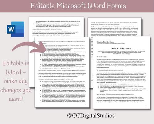 Notice of Privacy Practices, HIPAA Template Fillable & Editable Forms