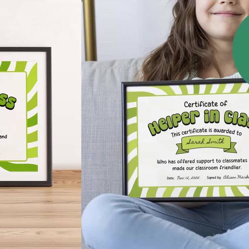 Helper in Class Certificate of Achievement | End of Year Recognition Awards