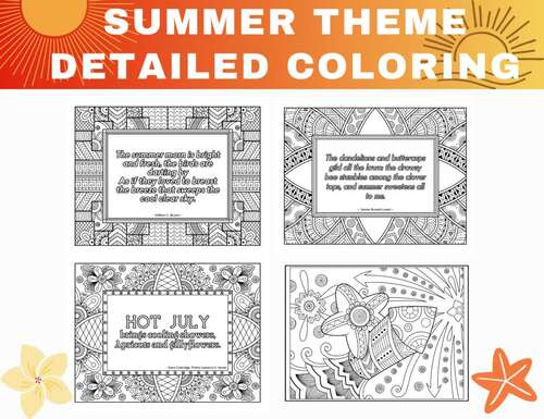 Summer Theme Detailed Coloring Pages- Detailed Full Page Coloring
