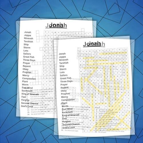 Jonah Bible Activities | Word Search Crossword Word Jumble for Kids