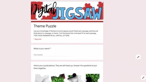 Theme Activity | Digital Jigsaw Puzzle for Google Forms™ | TPT