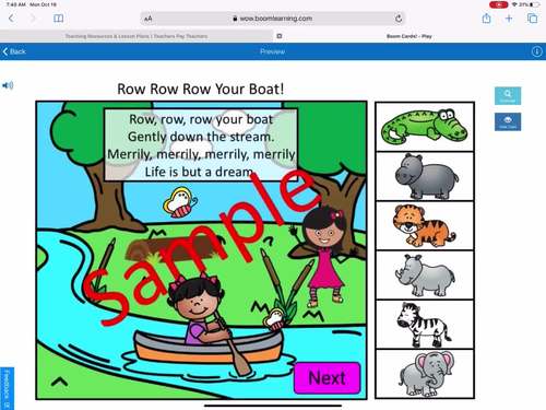 Song Play Row Row Row Your Boat BOOM Card Deck by the FUNctional speechie