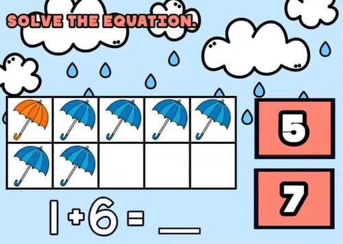 Boom Cards: Spring Rainy Day Addition Within 10 | Ten Frame | Facts to 10