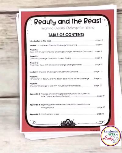 Editing and Story Writing Activities | Beauty and the Beast Checklist ...