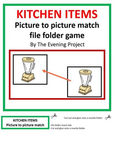 KITCHEN ITEMS PICTURE TO PICTURE MATCH /4 FILE FOLDER GAMES/life skills