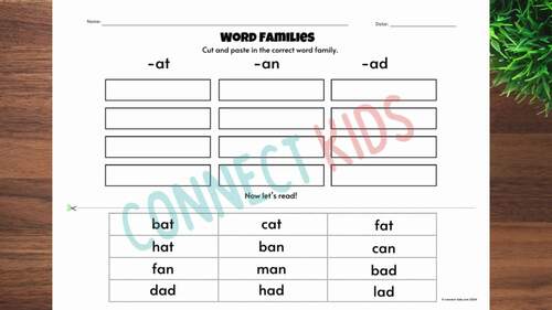 Word Families Short Vowels Cut and Paste Activity by Connect Kids ELA