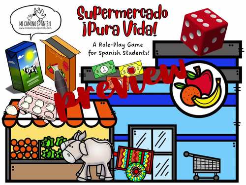 “Supermercado ¡PURA VIDA!” (Spanish Role-Play Shopping Game Food & Numbers)
