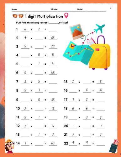 1 Digit Multiplication fun find the missing factor :.....Let’s go! Fun.