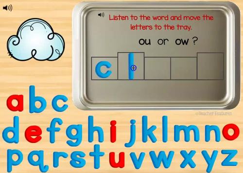 Long Vowels ou/ow BOOM CARDS 1st 2nd Grade WORD BUILDING Magnetic Letters