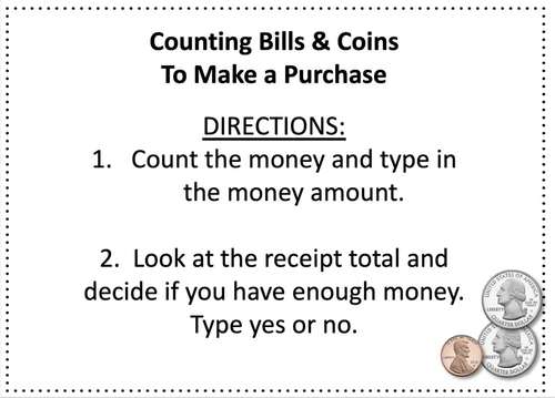 Counting Money Mixed Bills Coins to Make a Purchase Printable Digital ...