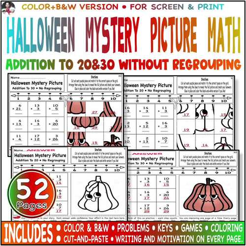 Addition 20 & 30 Without Regrouping, Number line | Halloween Mystery ...