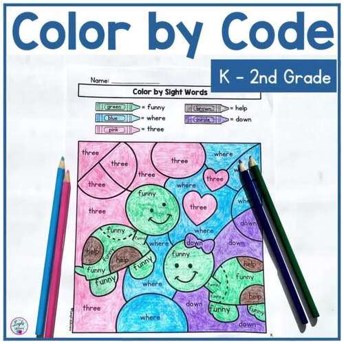 Valentine's Day Color by Code Sight Words Printables and Games for K, 1, 2
