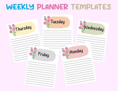 Printable Weekly Planner templates for Teachers, Classroom Organization