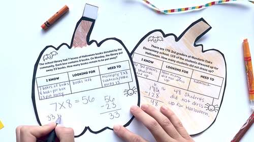 3rd Grade Halloween Florida BEST Math Standards Pumpkin Craft Word Problems
