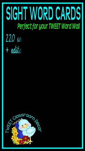 SIGHT WORDS PK - 3 WORD WALL CARDS TWEET Bird Theme Editable Classroom ...