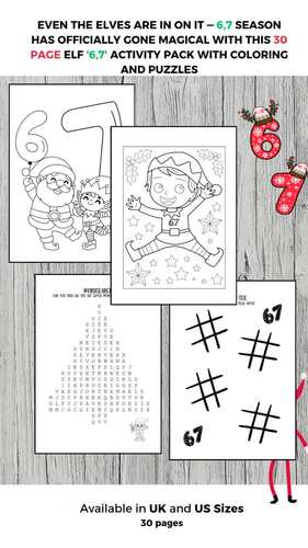 Elf '6,7' Themed Activity Pack, Six Seven Coloring Pages, Puzzle Games ...