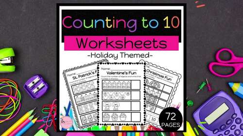 HOLIDAY How Many ? Count & Write to 10 Worksheets by Bella Roman Boutique