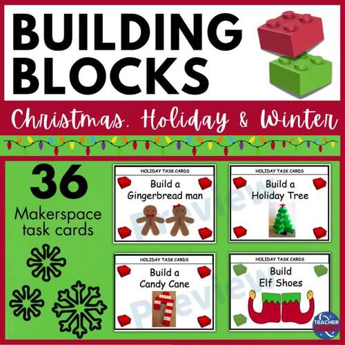 Makerspace Building Blocks Challenge Task Cards Winter Holiday ...