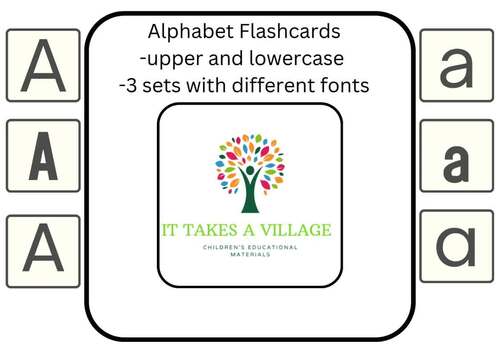 Alphabet Flashcards-uppercase and lowercase, 3 sets with different fonts