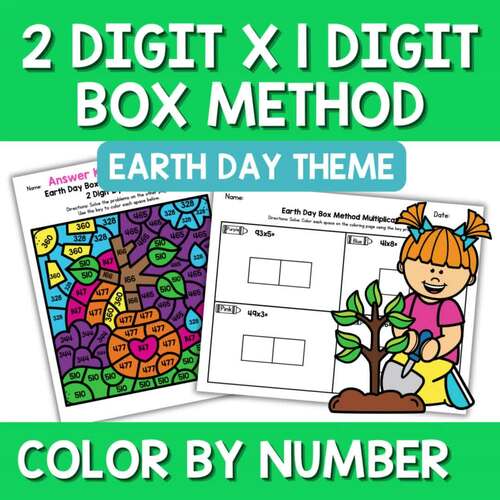 2 Digit by 1 Digit Multiplication Box Method Earth Day Color by Number/Code