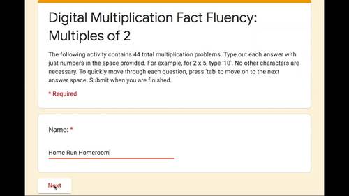 Digital Multiplication Fact Fluency: Multiples of 2 Google Classroom™
