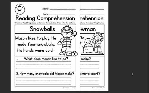 Winter Reading Comprehension Worksheets Pre-K, Kindergarten, First